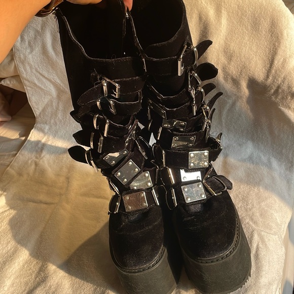 Demonia | Shoes | Demonia Knee High Boots Velvet Black Goth | Poshmark